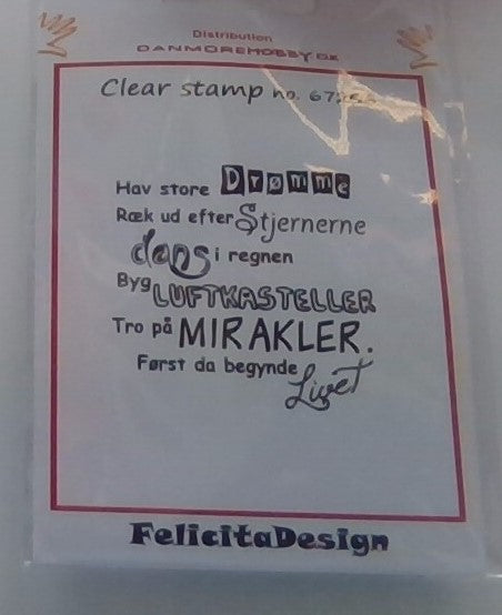Felicita design stempel med dansk tekst.